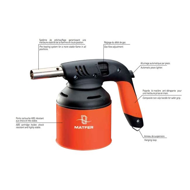 Matfer Bourgeat Culinary Blow Torch - 245 mm x 110 mm x 170 mm - 360 ml ...