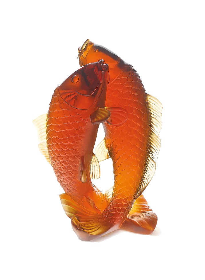 Daum Glass Sculpture Golden Carps by 0 10.2'' x 7.7'' x 5.7''